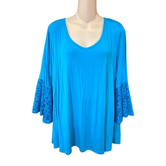 Simply Emma | Tops | Simply Emma Vibrant Blue Tunic With Lace Sleeves ...